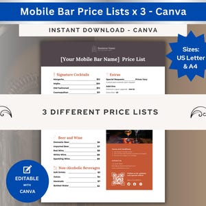 Mobile Bar Price List Template: Customizable Event Pricing (canva) - Etsy