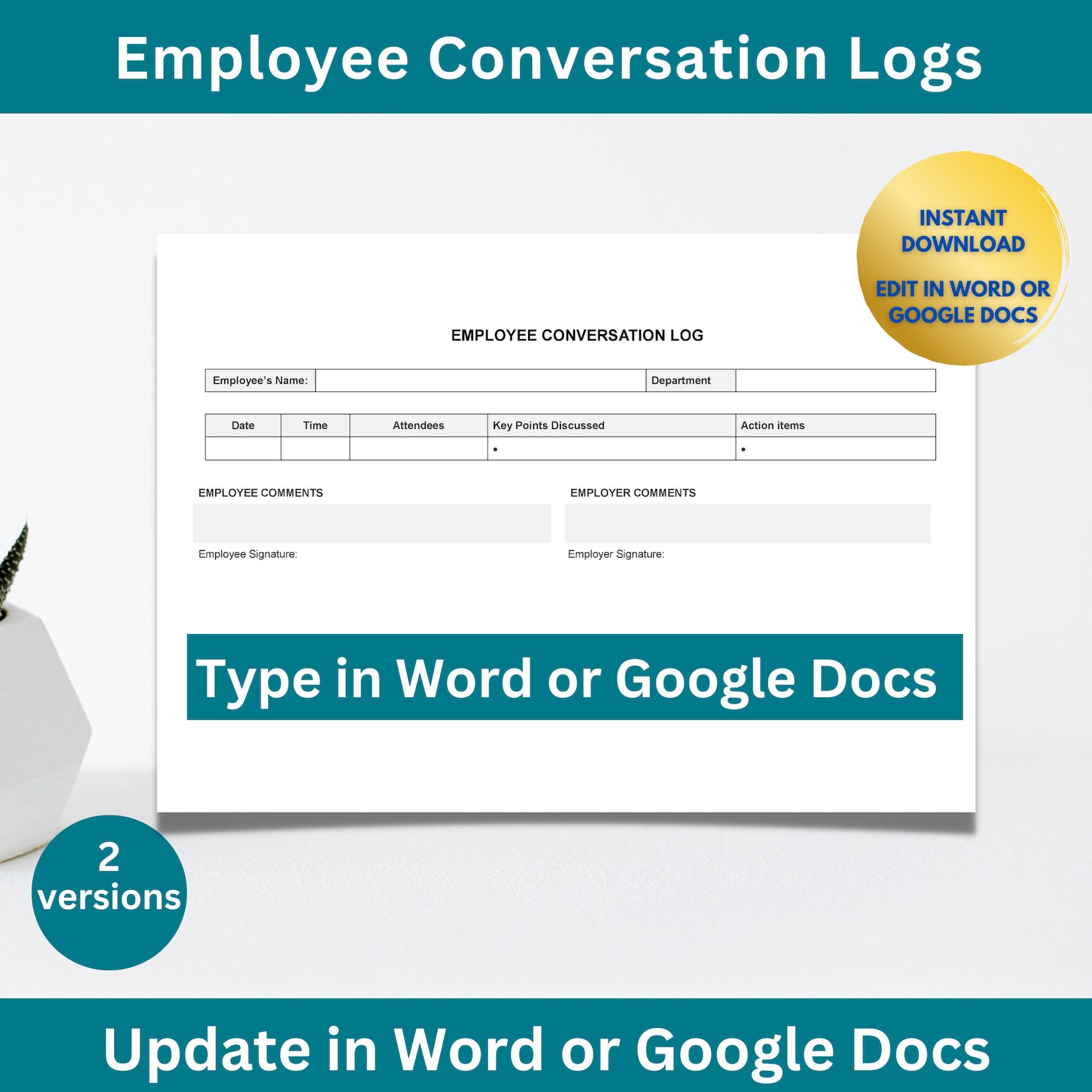Employee Conversation Logs Word Template HR Conversation - Etsy