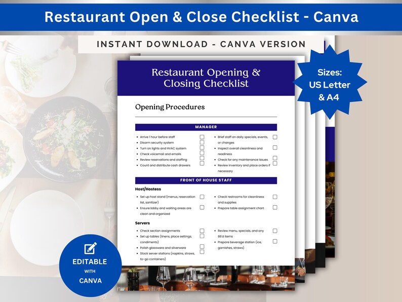 Restaurant Opening Checklist Restaurant Closing Checklist Daily Opening ...