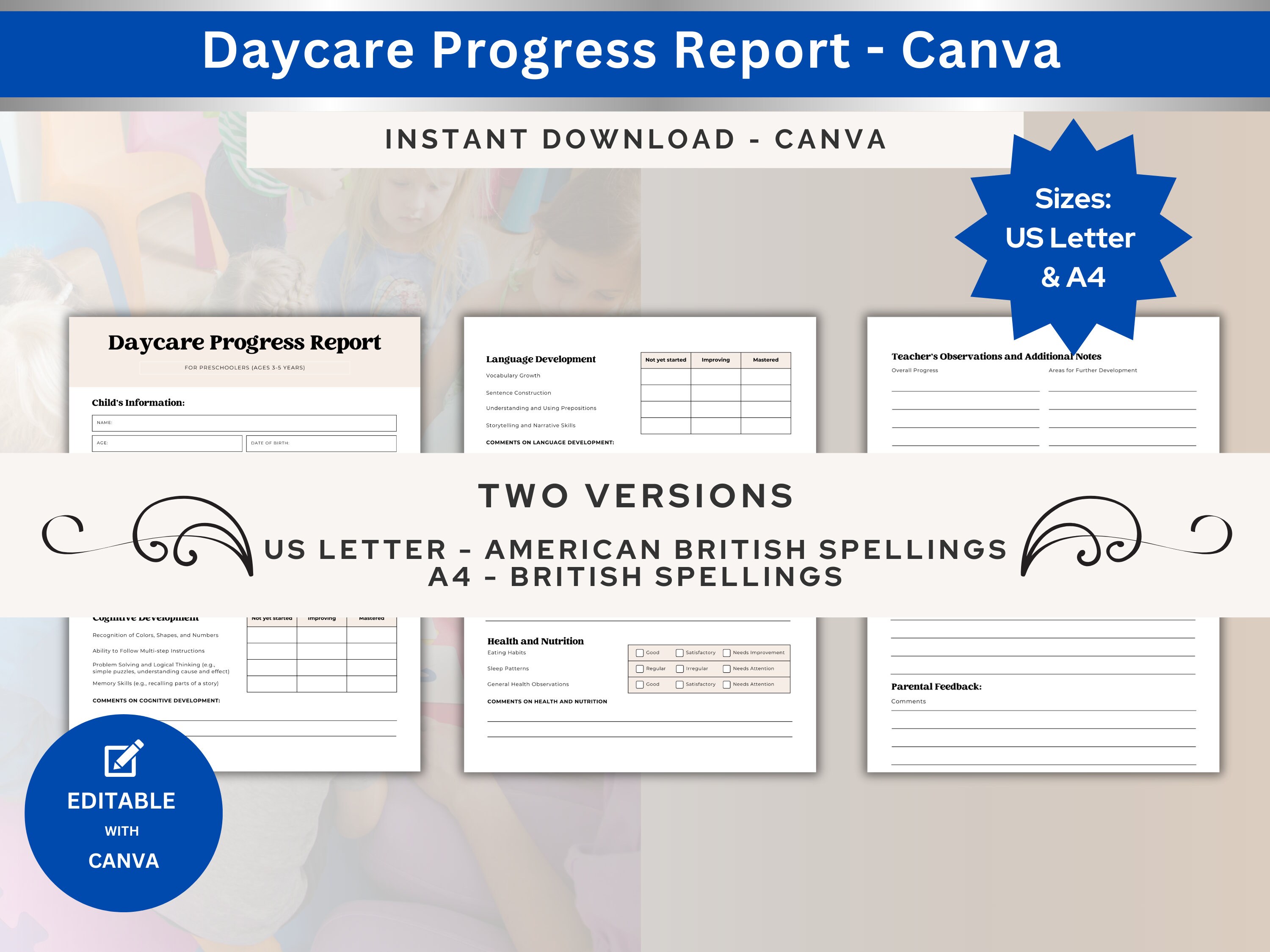 Daycare Progress Report Template for Day Care Provider, Childcare ...