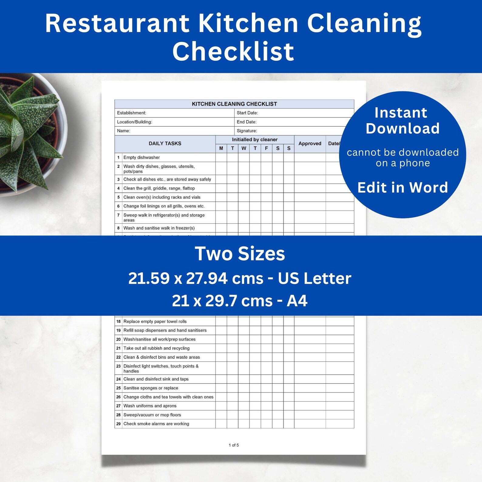 Daily Restaurant Kitchen Cleaning Checklist Kitchen Checklist Cleaning ...