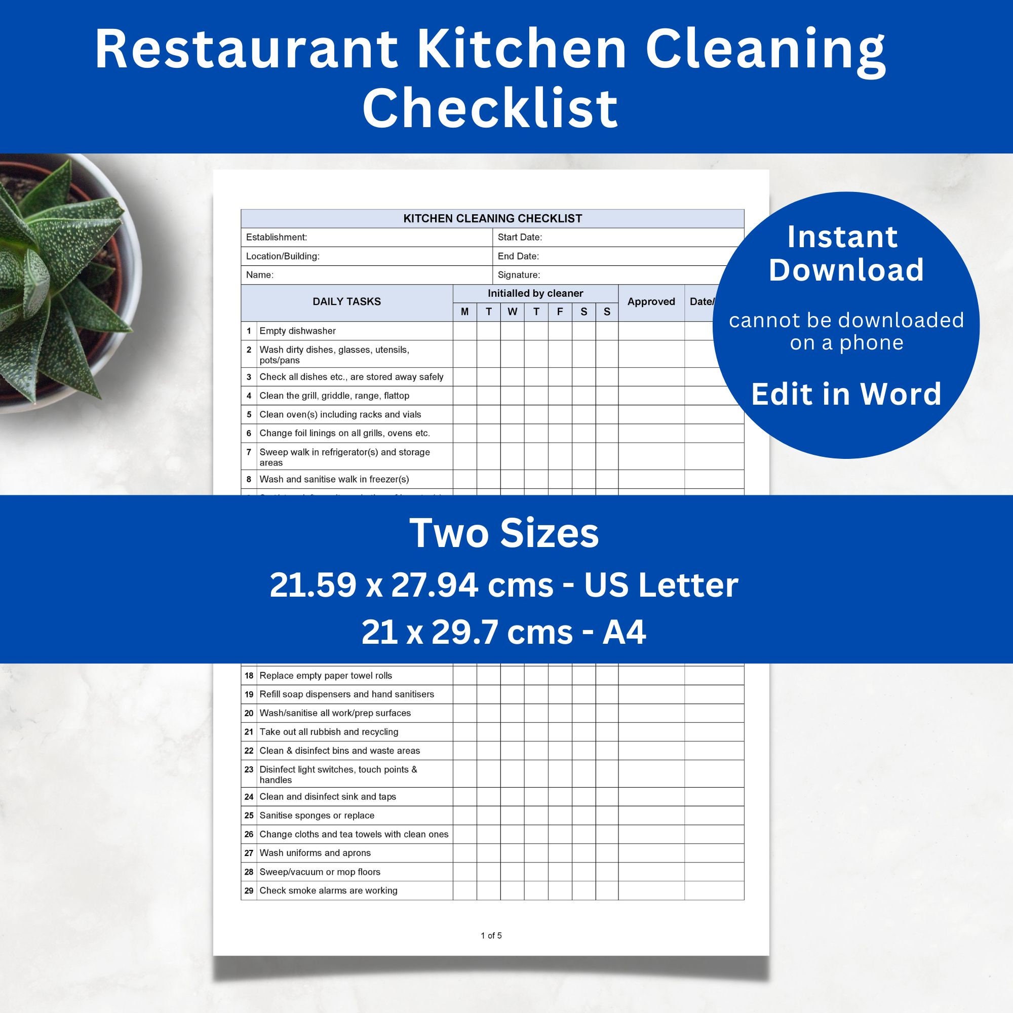 Daily Restaurant Kitchen Cleaning Checklist Kitchen Checklist Cleaning ...