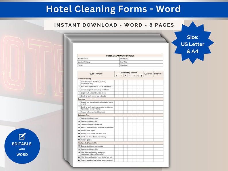 Hotel Cleaning Checklist: Guest Room Cleaning Standards (word, PDF) - Etsy