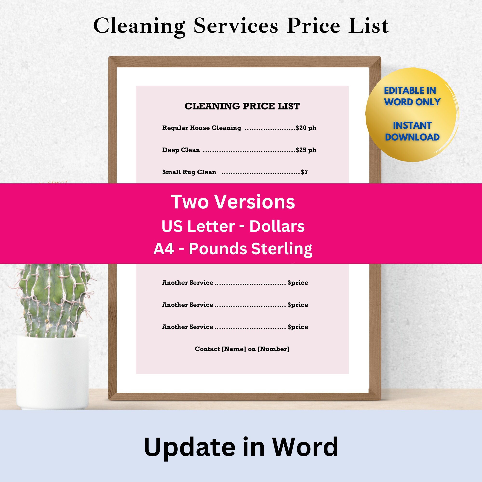 House Clean Price List Price List Word Template Regular - Etsy