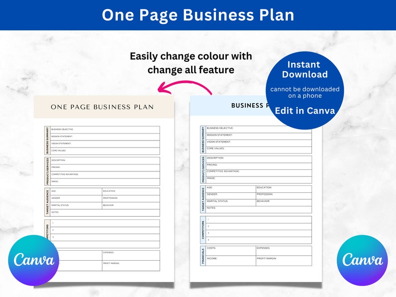 One Page Business Plan 1 Page Business Plan Template One Page Business ...