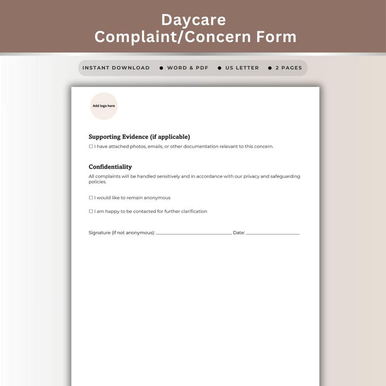 Preschool Complaint Form Template Childcare Concern Reporting Feedback ...