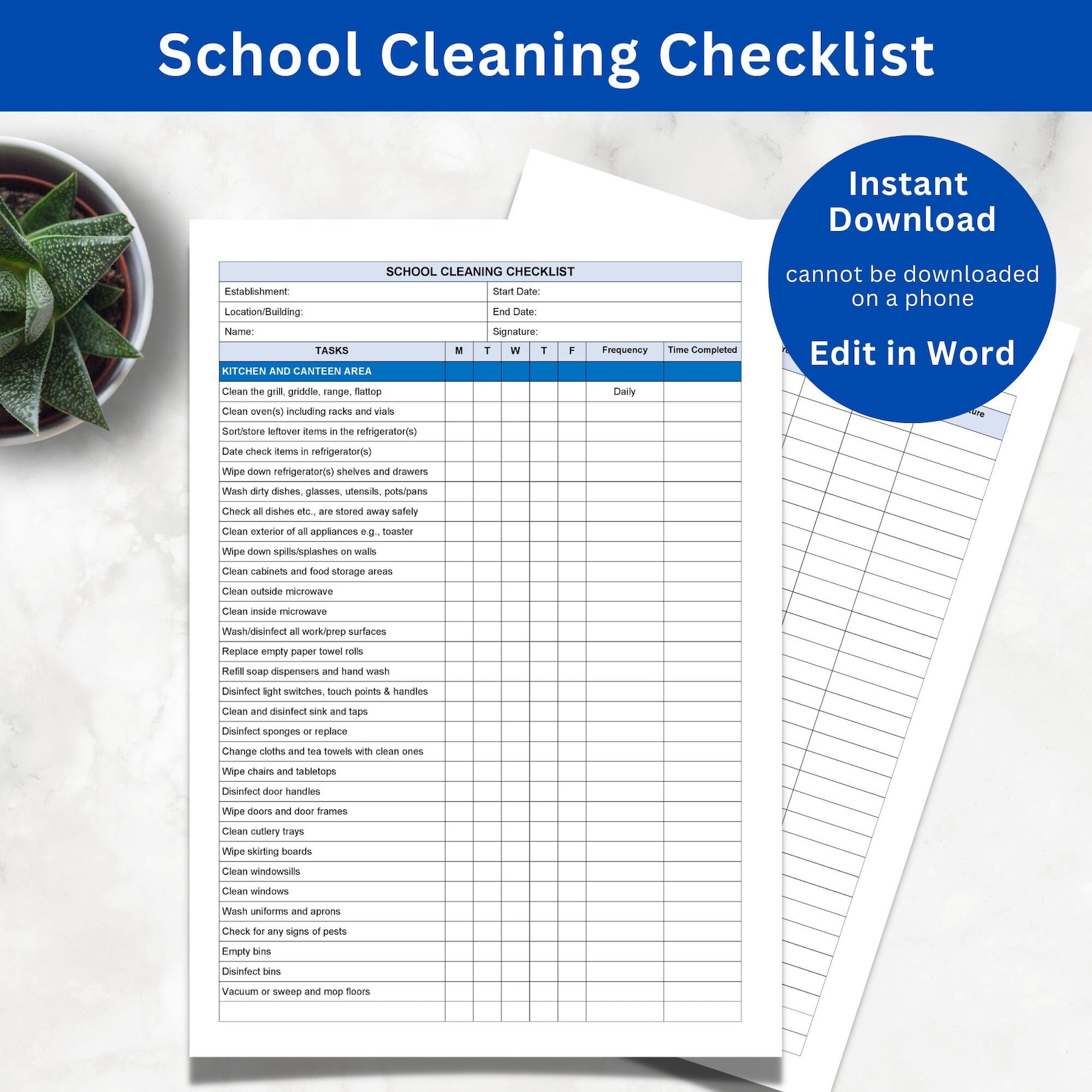 School Cleaning Checklist: Kitchen, Classroom, Staff (word, US Letter ...