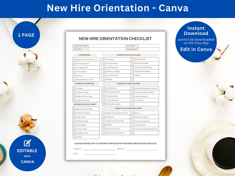 New Hire Orientation Checklist Template: Employee Onboarding (canva ...