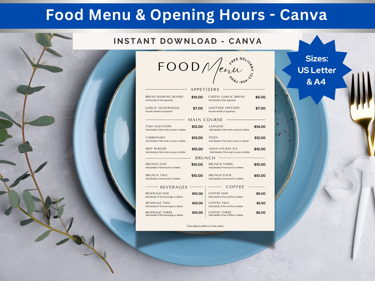 Simple Restaurant Food Menu Template Tan and Black and White Bistro ...