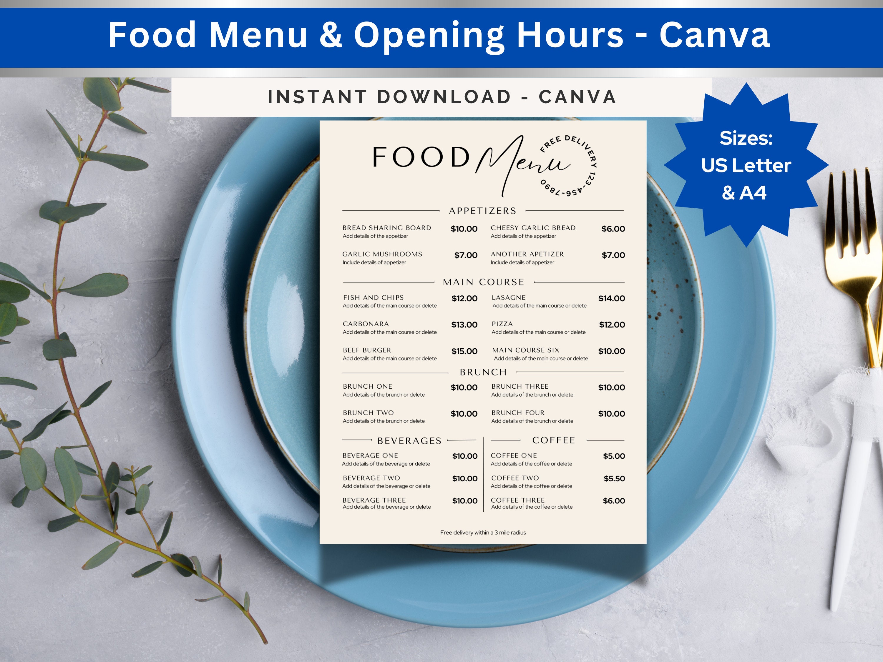 Simple Restaurant Food Menu Template Tan and Black and White Bistro ...