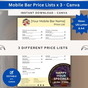 Mobile Bar Price List Template: Customizable Event Pricing (canva) - Etsy