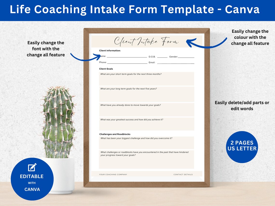 Life Coaching Intake Form Template for a New Client Intake Template PDF ...