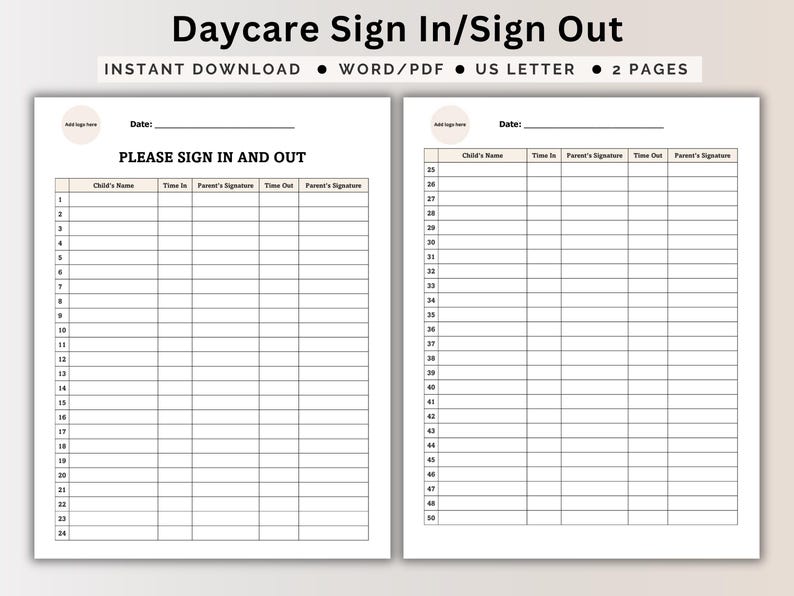 Daycare Daily Sign in Sign Out Sheet Template Fire Alarm Checks ...