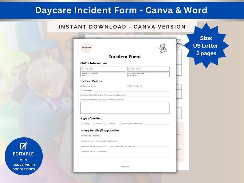 Daycare Incident Report to Log Childcare Injury, Behavior Issues ...