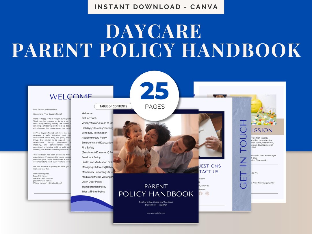 Daycare Parent Policy Handbook Template Editable Childcare Welcome ...