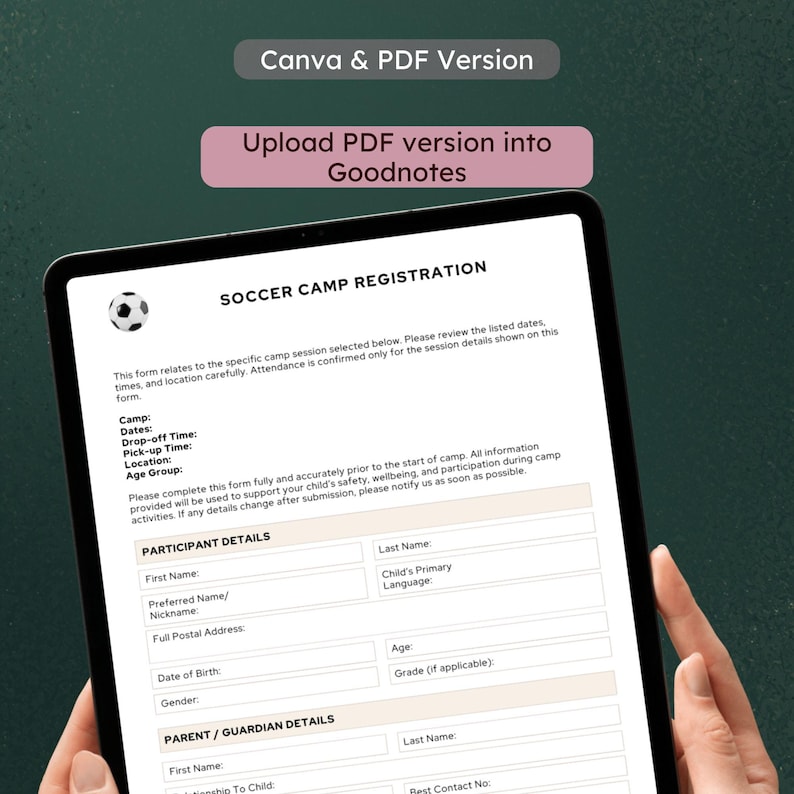 Soccer Camp Registration Form Template Word Download Youth Football ...