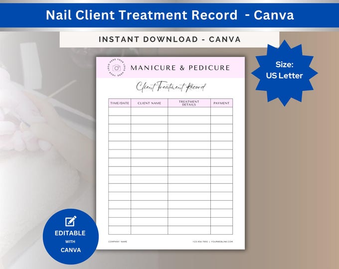 Nail Care Client Record Form Consultation Treatment Salon Stationery ...