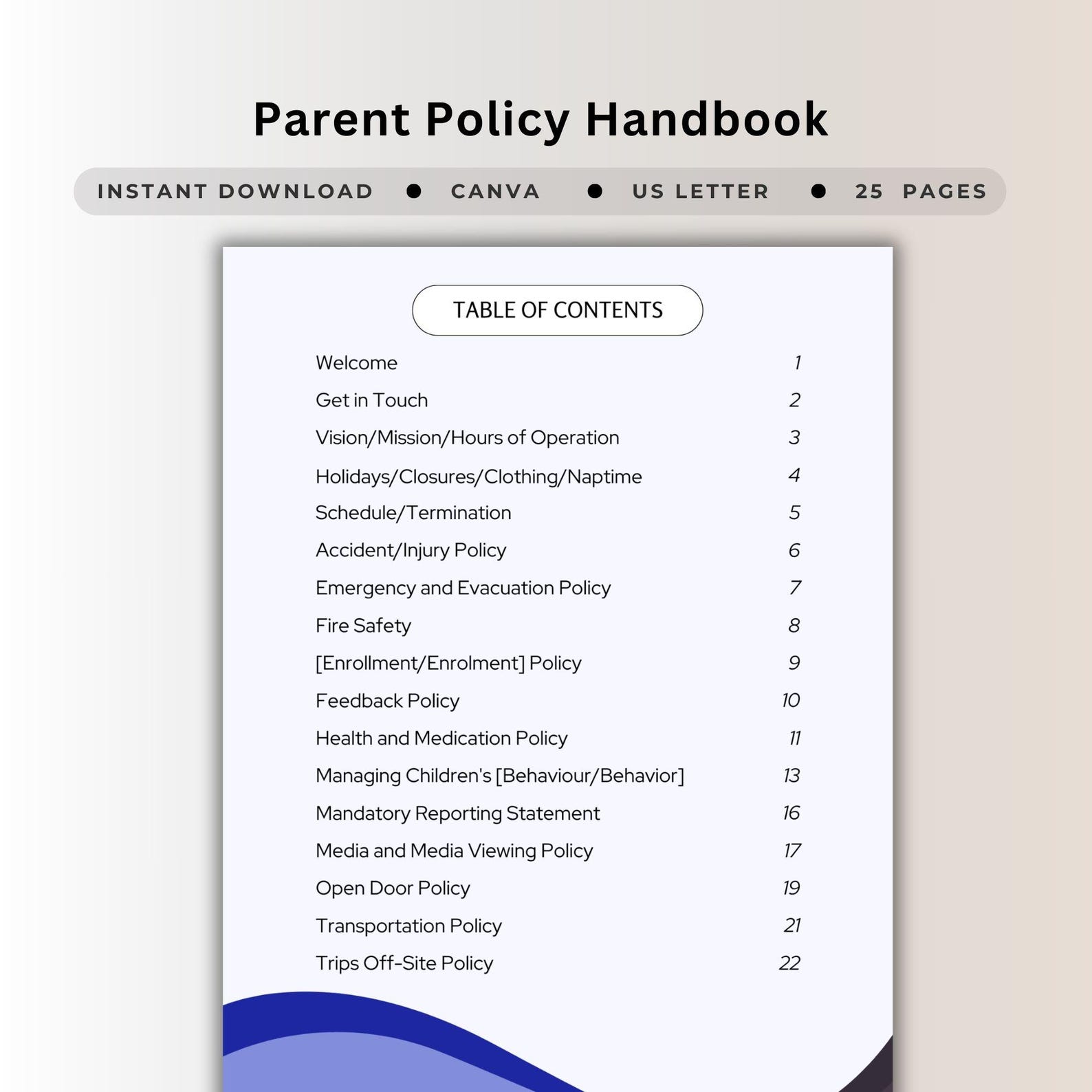 Daycare Center Parent Handbook Home Childcare Policies Paperwork ...