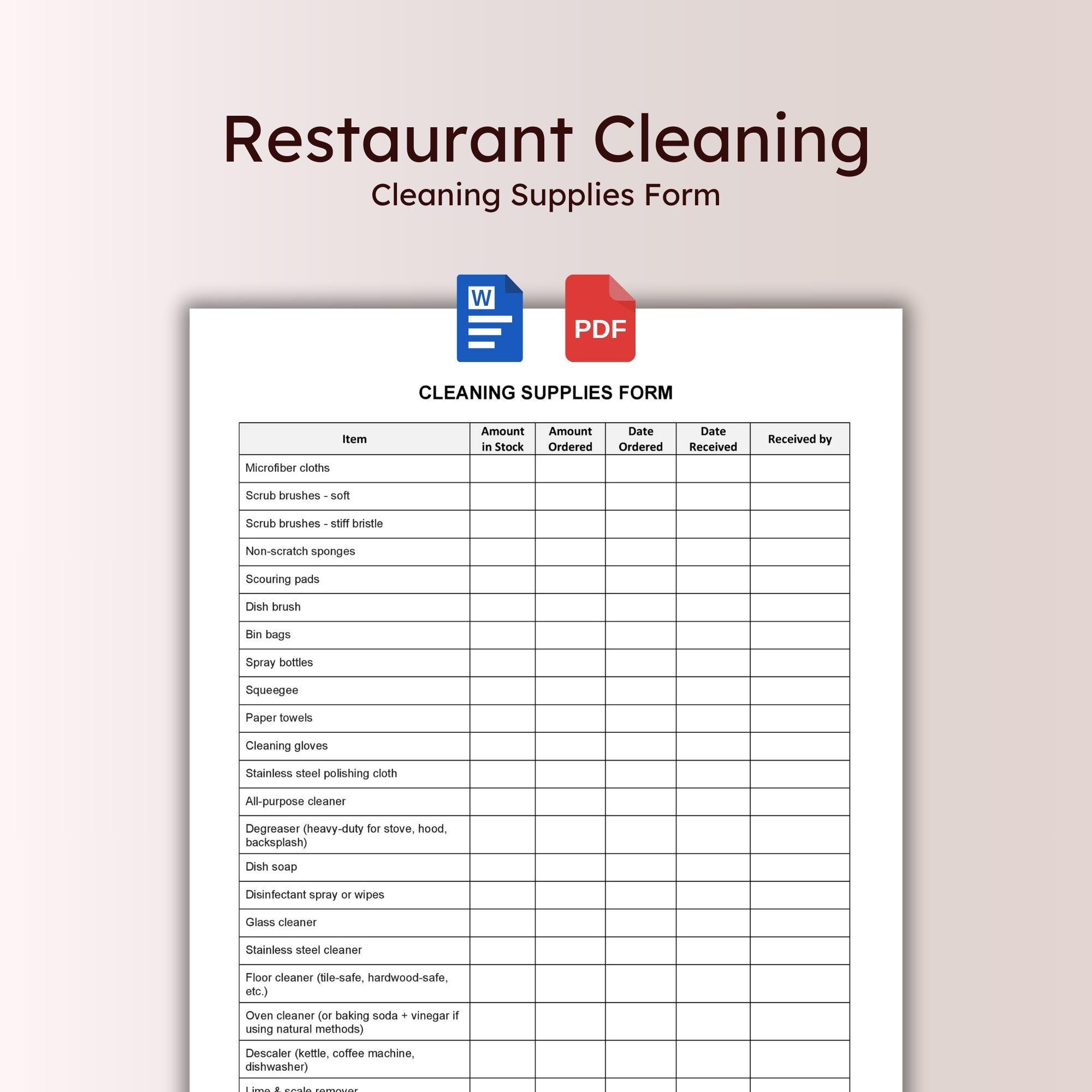 Restaurant Cleaning Checklist Template Bar Area Sanitising Procedures ...