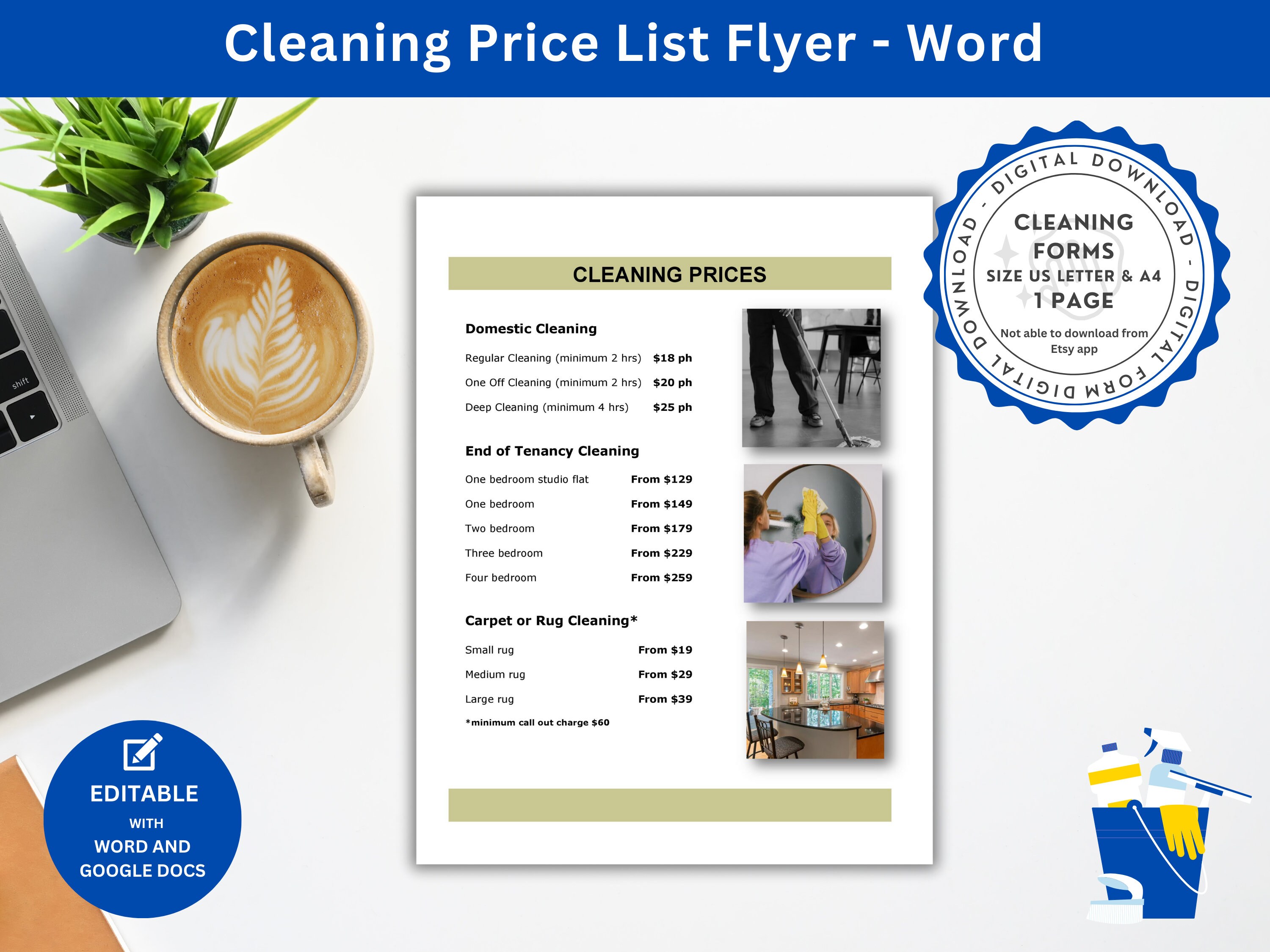 Editable Cleaning Price List Template Printable House Cleaning Rates ...