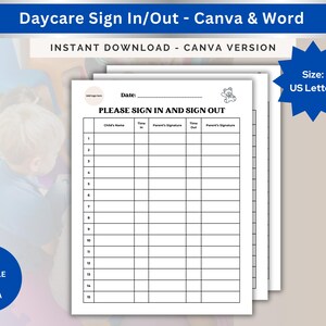 Daycare Sign In/out Sheet: Childcare Daily Log (US Letter) (PDF, Word ...