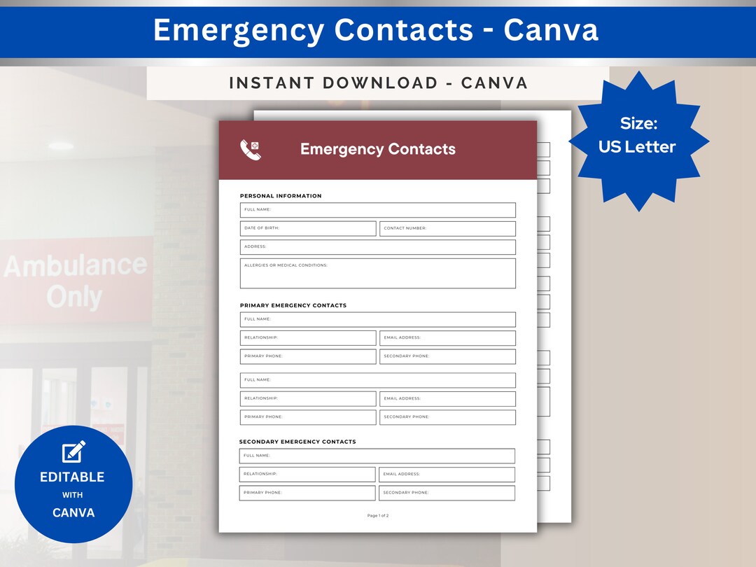 Employee Emergency Contact Numbers List Template Printable PDF ...