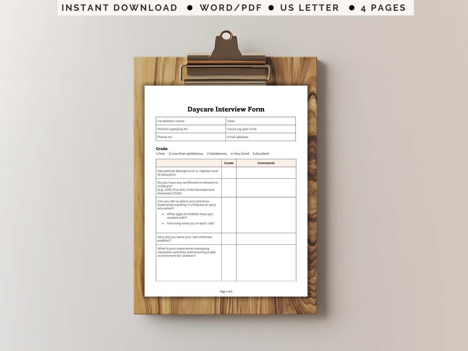 Childcare Hiring Questions for Daycare Interview Form With Example ...
