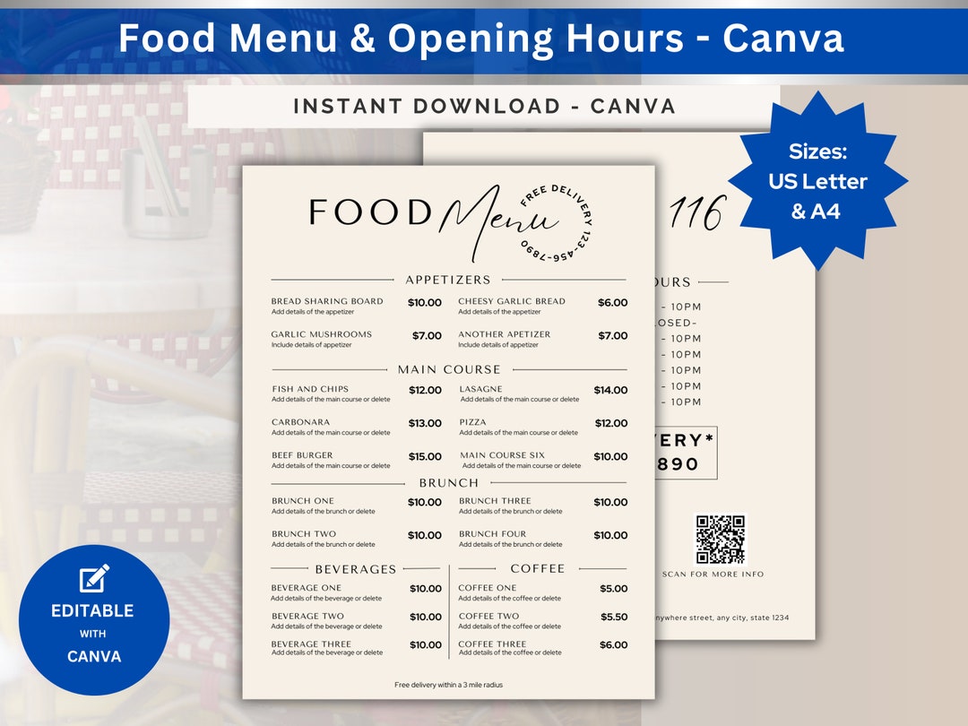 Simple Restaurant Food Menu Template Tan and Black and White Bistro ...
