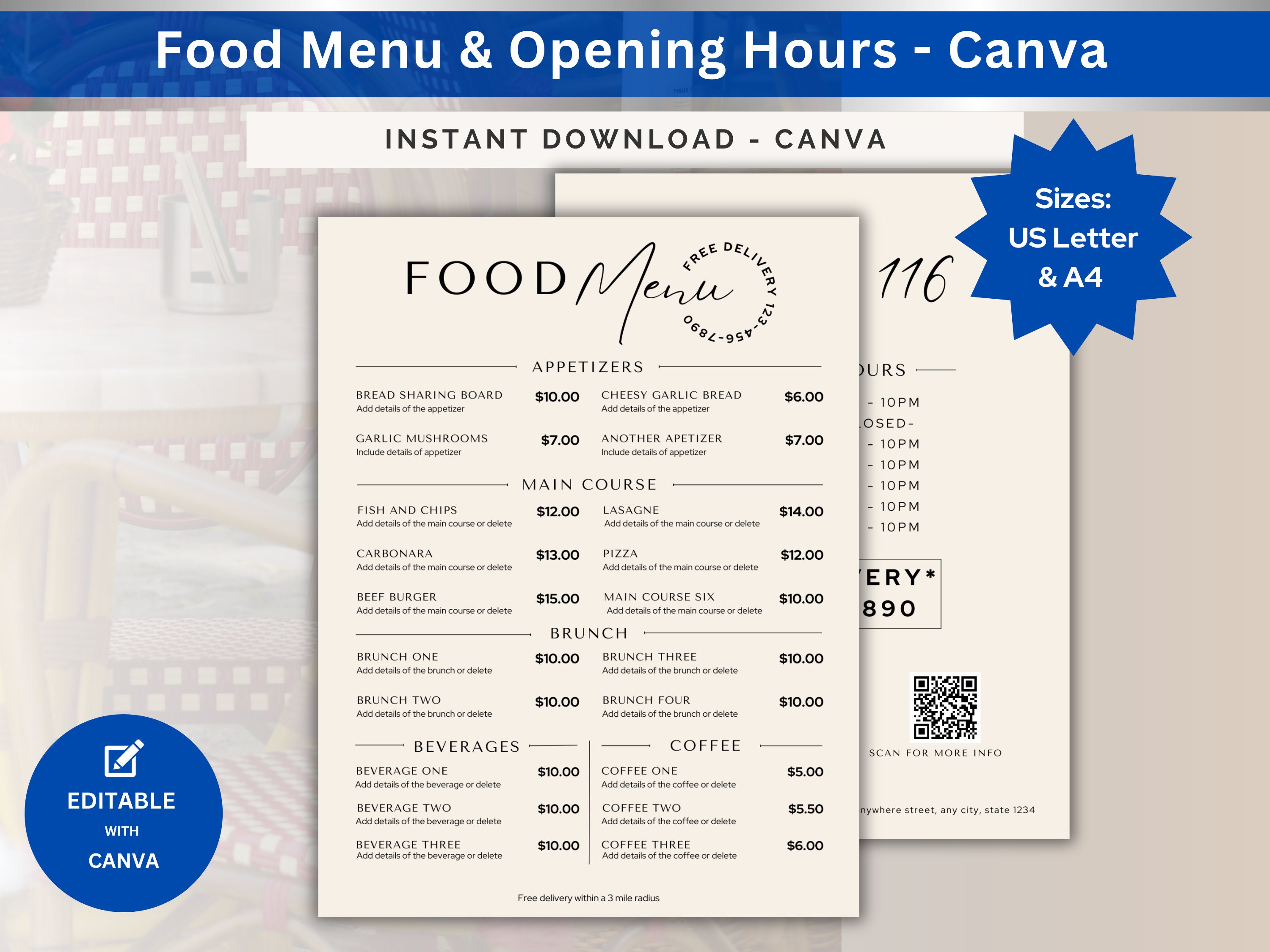 Simple Restaurant Food Menu Template Tan and Black and White Bistro ...