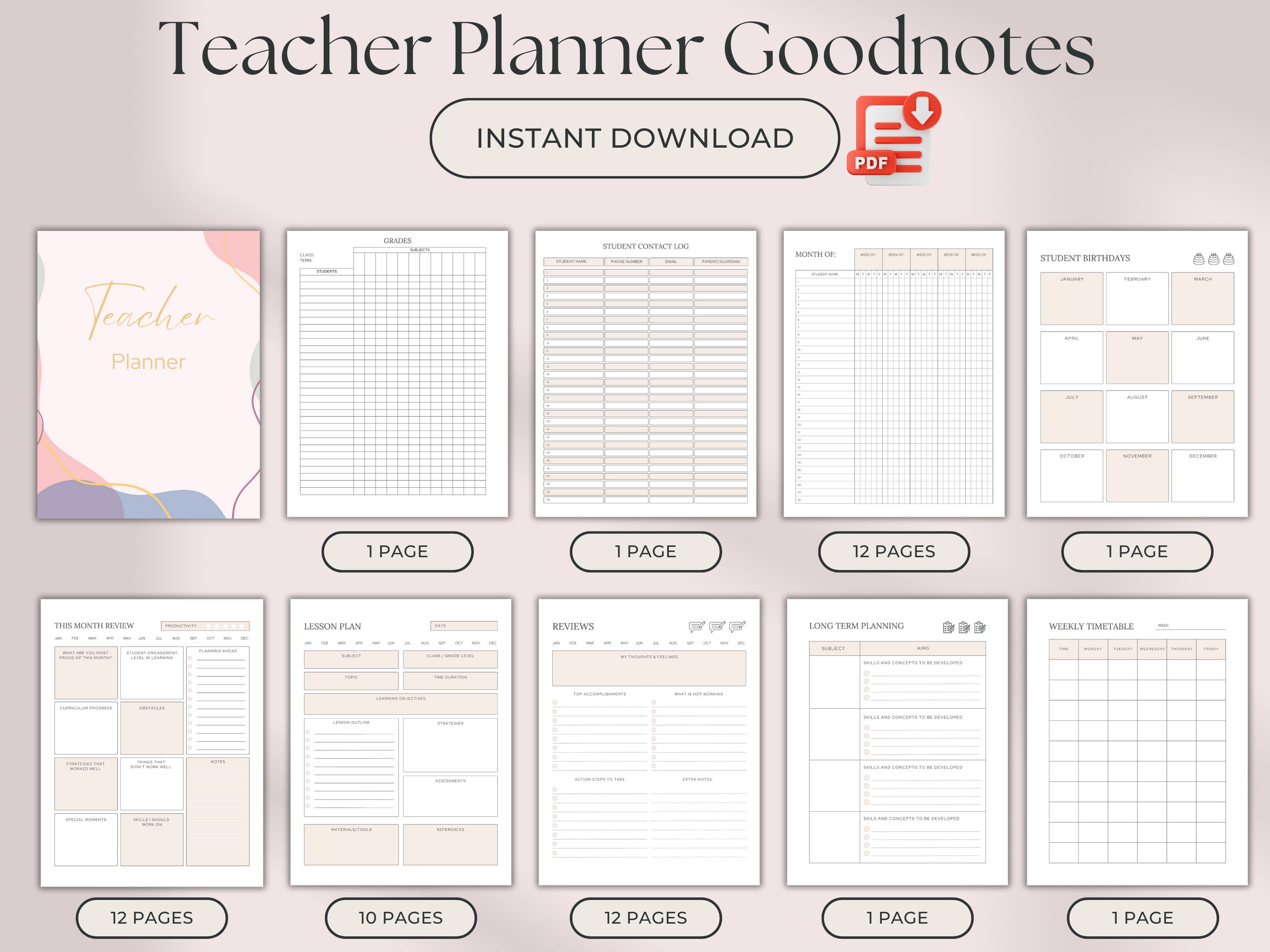 Teacher Planner Goodnotes Undated Weekly, Monthly, Blank Lesson Planner ...