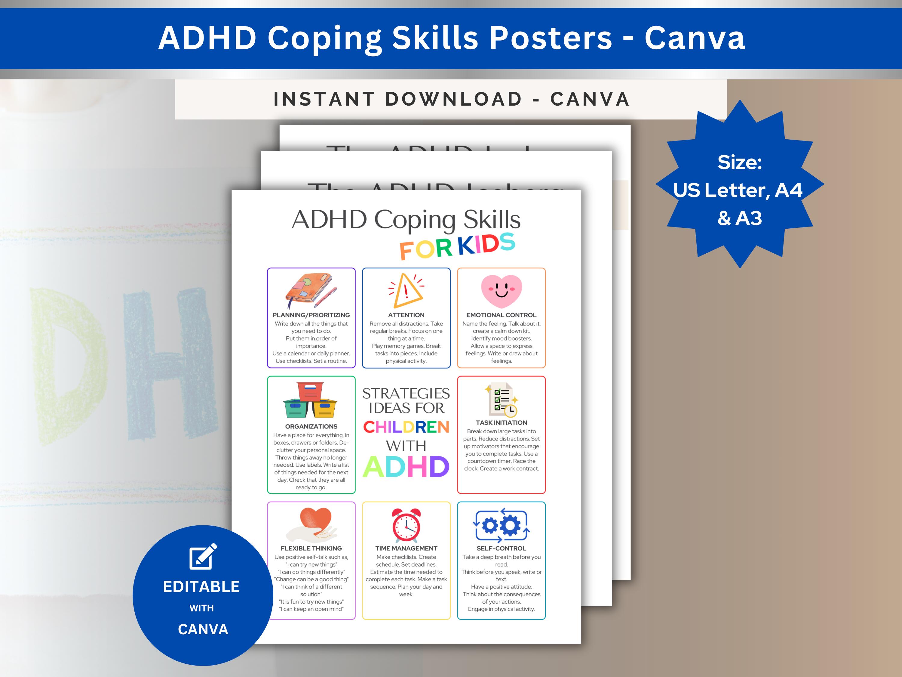 ADHD Coping Skills Poster With ADHD Iceberg Poster Strategies to Cope ...