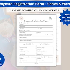 Daycare Registration Form for Parents Application to Childcare Facility ...