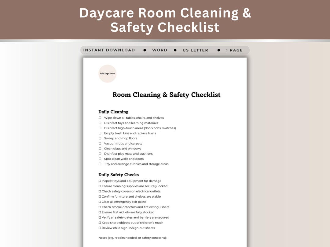 Childcare Cleaning Checklist Printable Preschool Classroom Hygiene ...