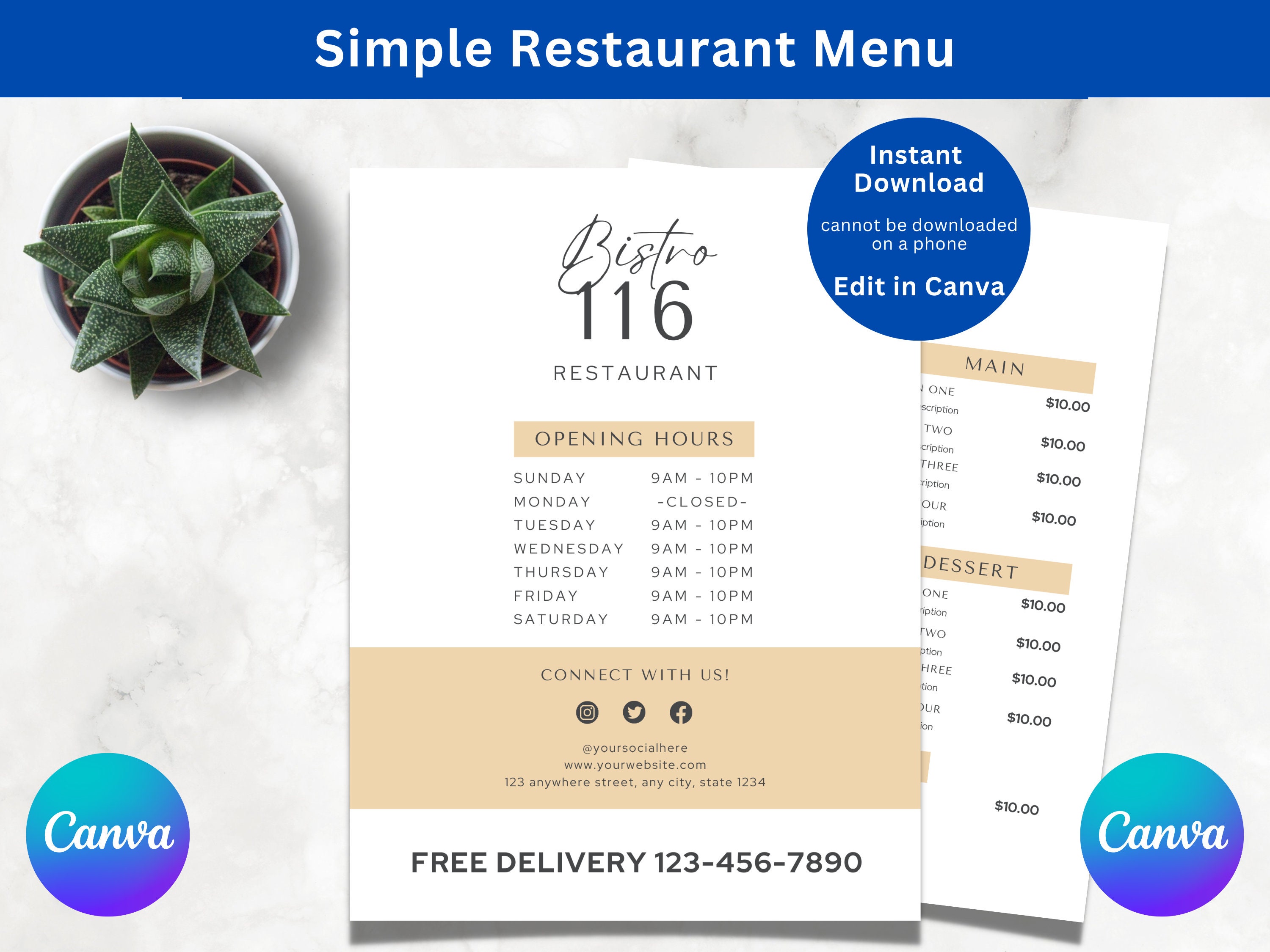 Simple Bistro Menu Template Restaurant Menu Example Pub - Etsy