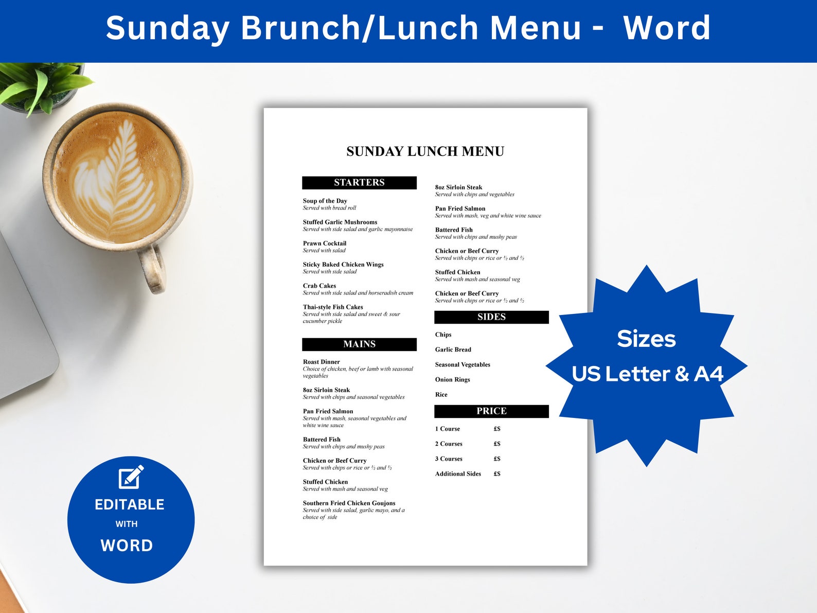 Simple Sunday Brunch Menu for Restaurant Sunday Dinner Black and White ...