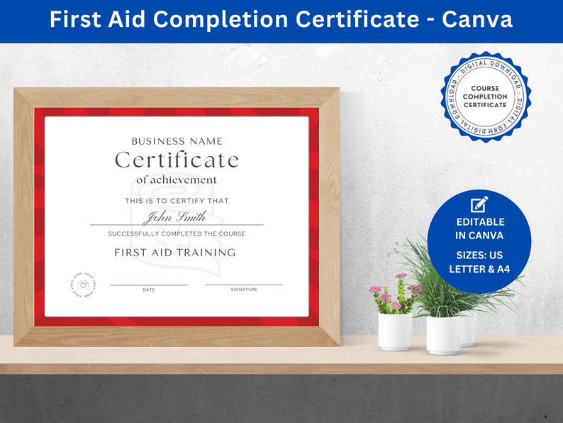 First Aid Course Completion Certificate First Aid Class, Emergency ...