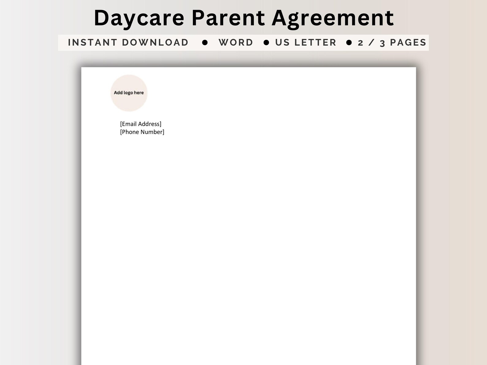 Childcare Center Parent Agreement Template In-home Terms and Conditions ...