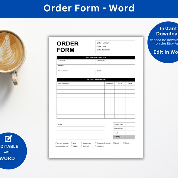 Customer Information Order Form - Etsy