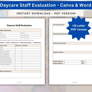 Daycare Staff Evaluation Form Template Printable Childcare Employee Performance Review Preschool ...