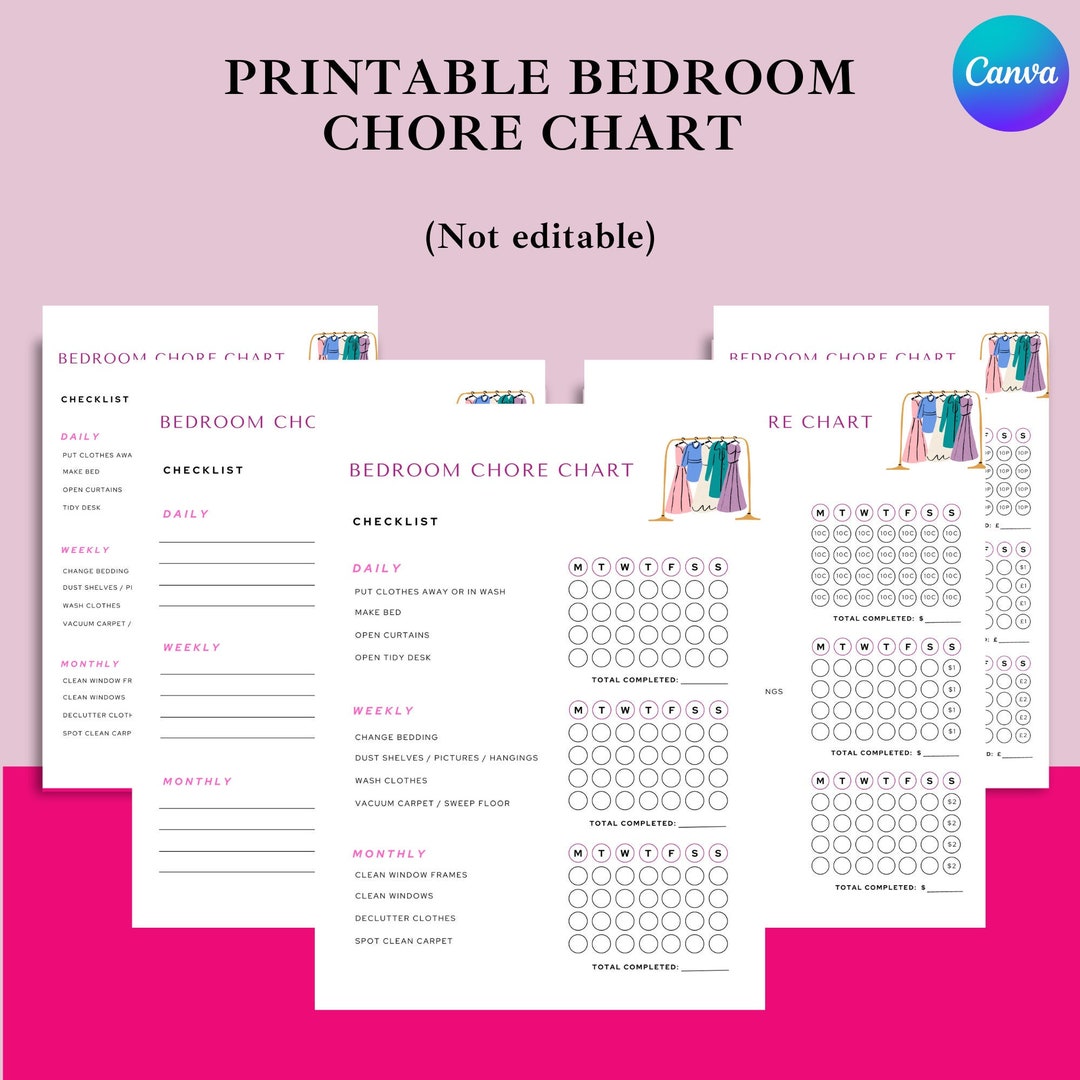 Chore Chart for Teens Printable Girls Bedroom Chore Chart - Etsy