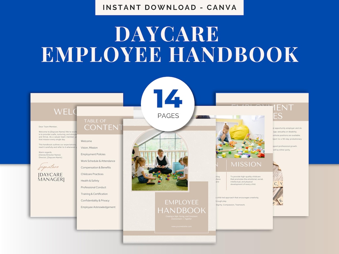 Daycare Employee Handbook Template, Editable Preschool Staff Manual ...