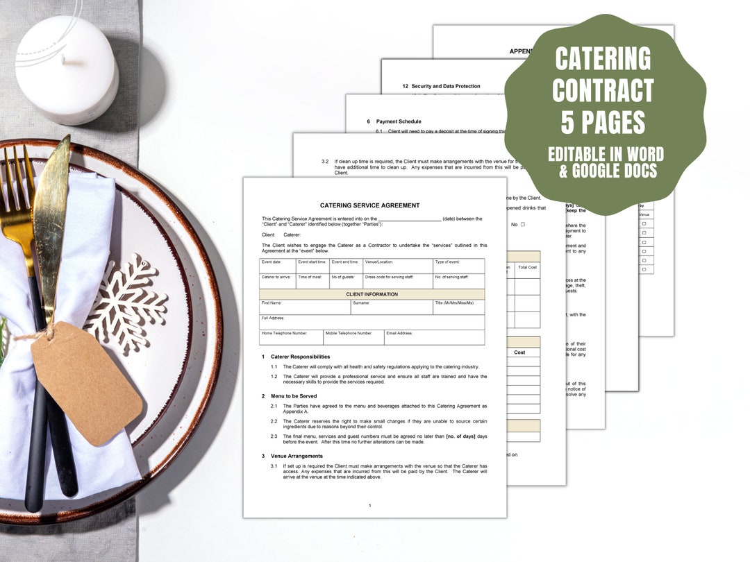 Contrato de catering para un proveedor de catering con detalles del ...