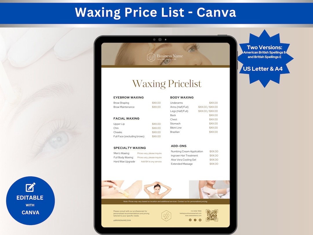 Waxing Price List Beauty Salon Price List Template Body Waxing Hair ...