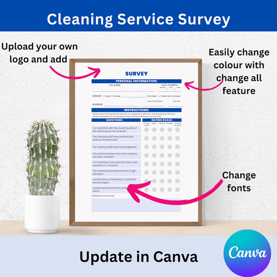 Cleaning Company Feedback Form Template: Client Survey (canva & PDF) - Etsy
