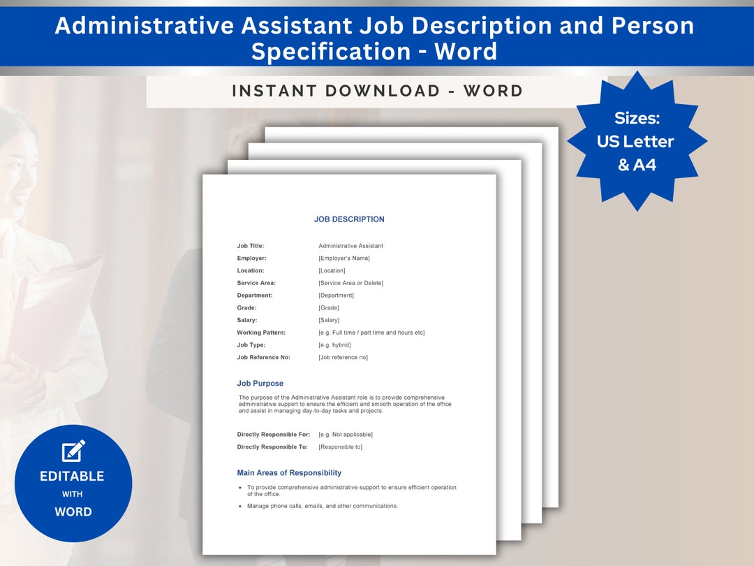 Administrative Assistant Job Description Word & Google Docs Plus Person ...
