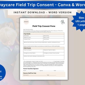 Daycare Field Trip Consent Form: Parental Permission Slip (PDF) - Etsy