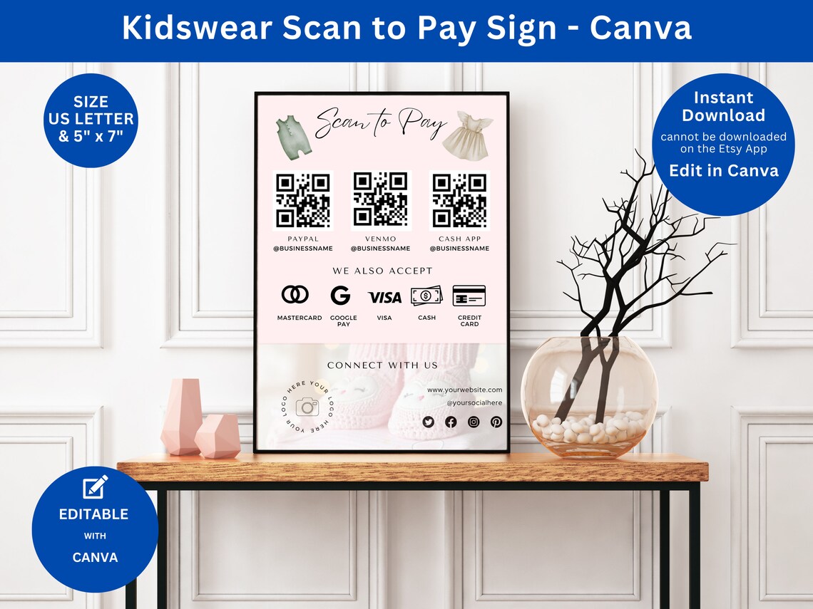 Kidswear Scan to Pay Sign for Kids Clothes Shop Stall Easy Payment ...