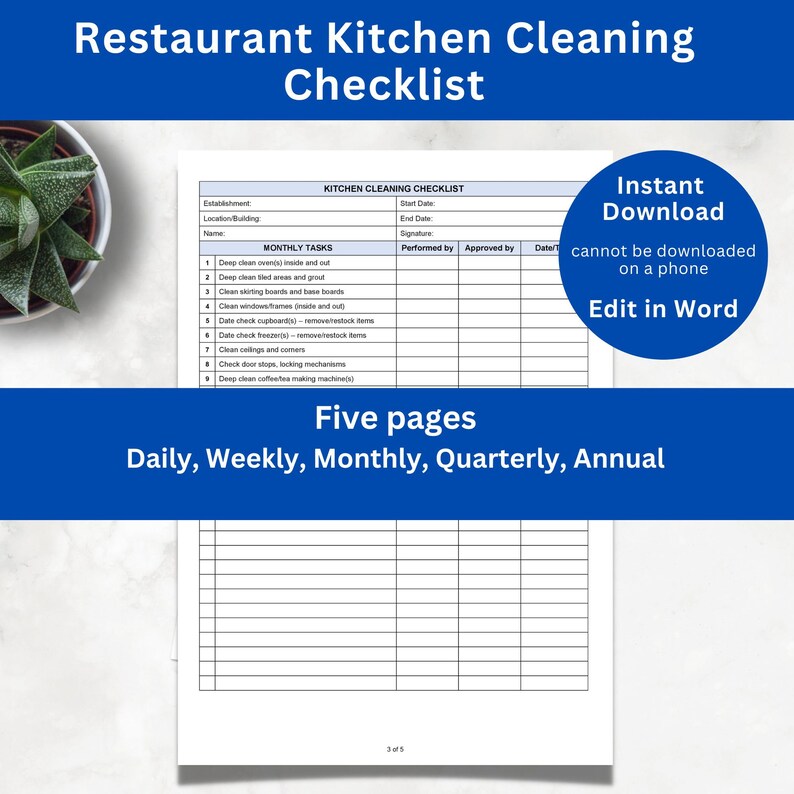 Daily Restaurant Kitchen Cleaning Checklist Kitchen Checklist Cleaning ...