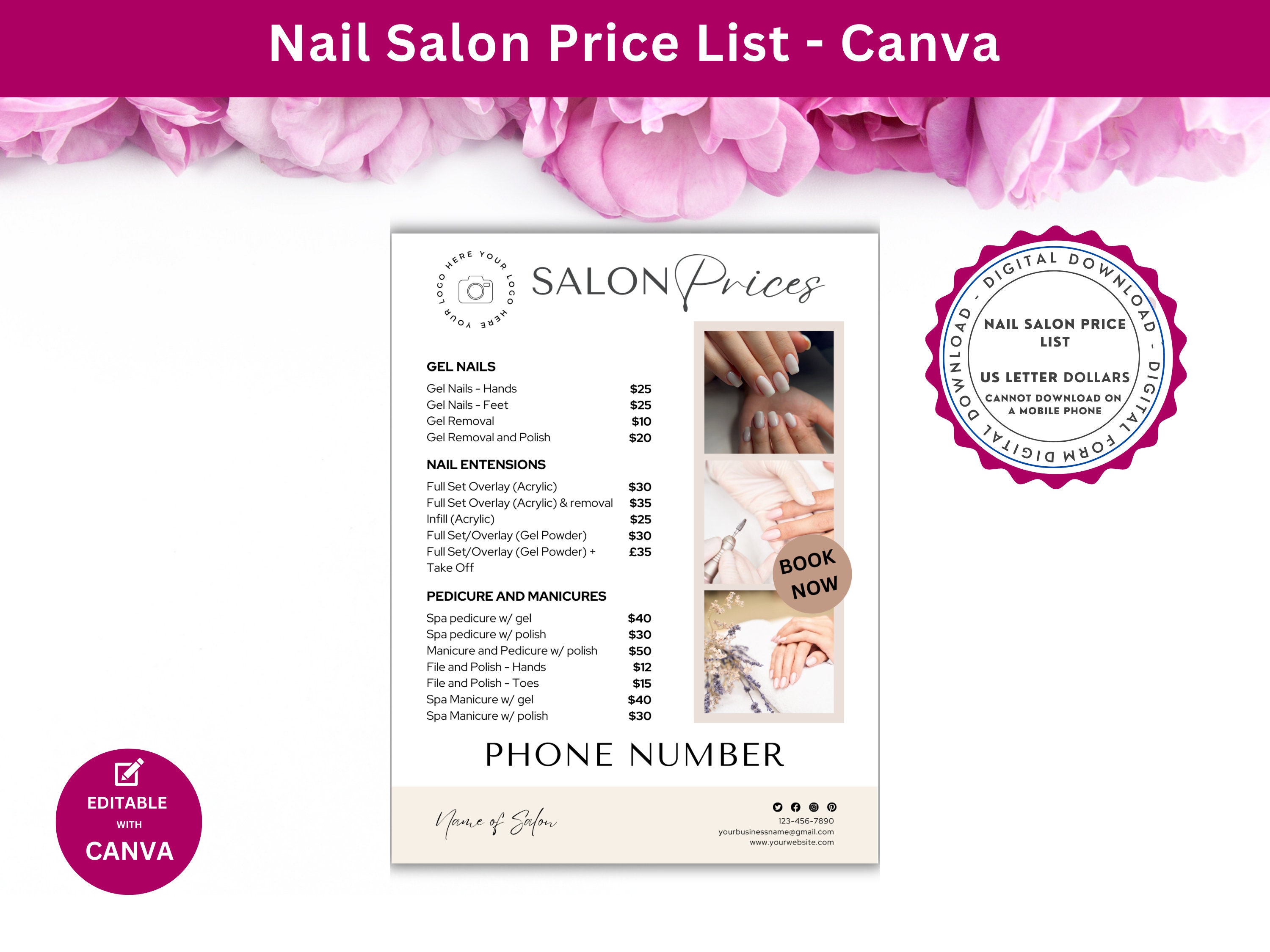 Nail Salon Price List for a Nail Services Pedicure, Manicure, Gel Nails ...