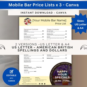 Mobile Bar Price List Template: Customizable Event Pricing (canva) - Etsy